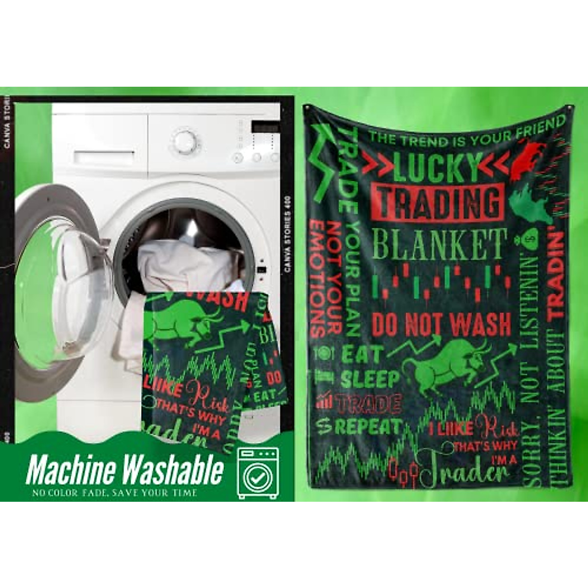 Stock Market Gifts, Lucky Trading Blanket for Men and Women, Flannel Throw Blanket for Trader, Broker, Financial Advisor, Investor, and Investment Lover (50"x 65")