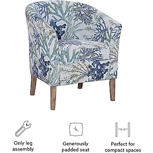 Linon Ivory and Blue Stephen Oceanside Upholstered Coastal Club Chair