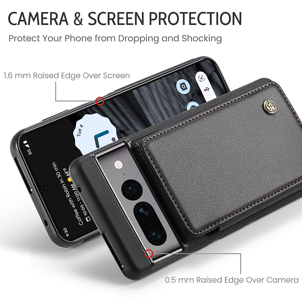 for Google Pixel 7 Pro Case with Card Holder, Wallet Case for Women Men with RFID Blocking, Durable Leather Kickstand Magnetic Clasp Shockproof Phone Case for Google Pixel 7 Pro (Black)