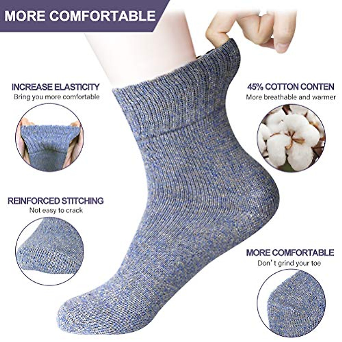 besky 5 Pairs Winter Wool Socks Women, Knit Thick Wool Soft Warm and Breathable Cozy Socks for Womens