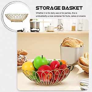 Zerodeko Round Wire Basket Metal Fruit Bowl Decorative Bowl Modern Centerpiece Bowl Countertop Fruit Holder Serving Tray for Kitchen Counter Bread Snacks Candy Vegetable Golden Fruit Bowl