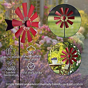 QMCAHCE Retro Garden Wind Spinner Dual Direction 360 Degree Rotation Kinetic Metal Windmills for Outdoor Yard Lawn Garden Windmill (Red)