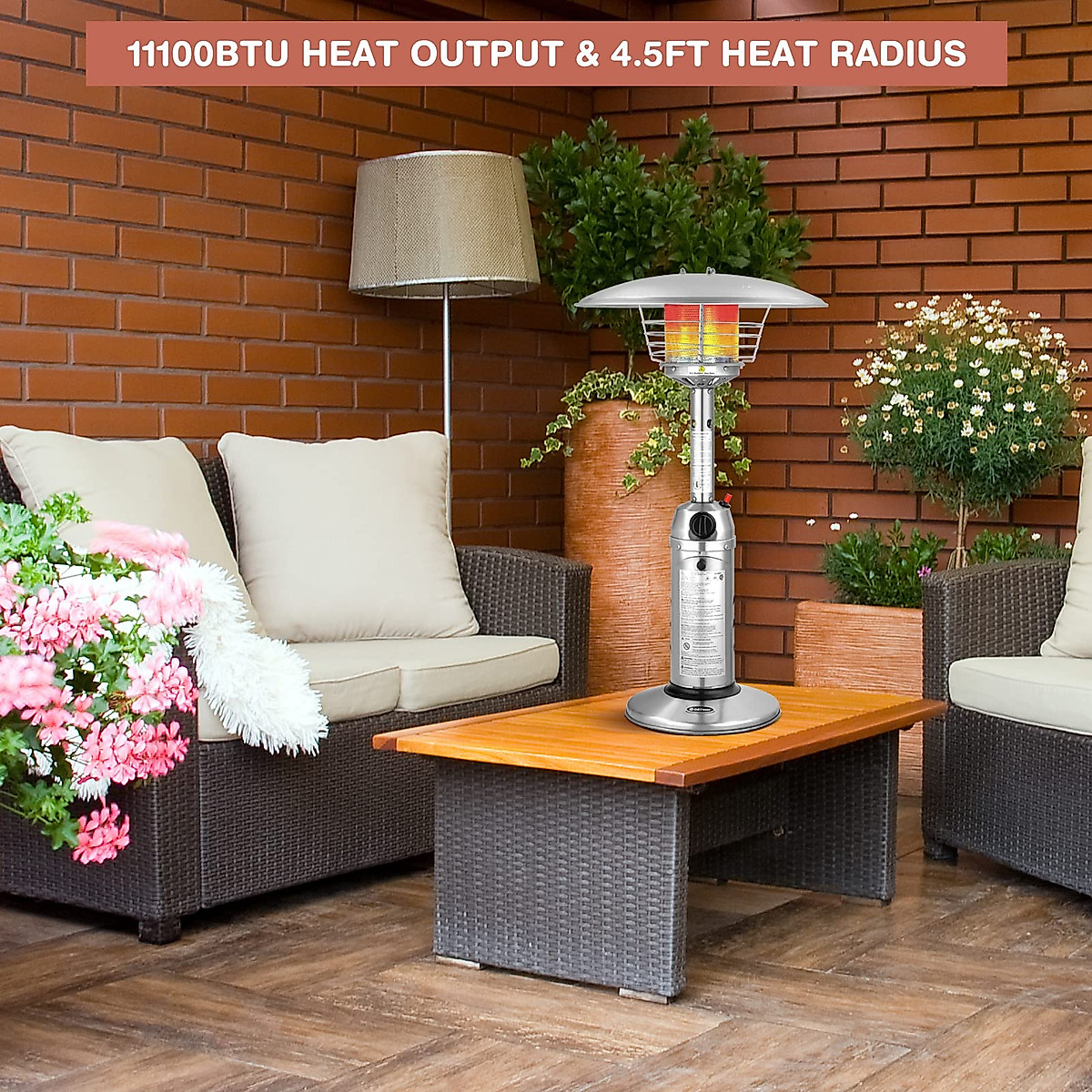 Giantex Outdoor Propane Patio Heater, 11,000 BTU Portable Tabletop Heater w/Weighted Base, Stainless Steel, Adjustable Thermostat, Electric Heater for Backyard, Garden, Commercial Restaurant, Silver