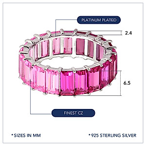 KIERA Couture Multicolored Princess Baguette Sterling Silver Band Ring Size 7 - Pink Ombré