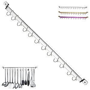 Kyraton Kitchen Utensil Rack, Kitchen Rack,Rail Rack Organizer for Hanging Knives,Mug Rack, Spatula Rack, Hanging Pot Rack Utensil Holder, Wall Mounted Gourmet Kitchen Rail with 14 Hooks