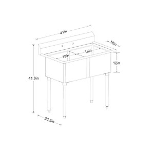 ROCKPOINT 2 Compartment Stainless Steel Commercial Kitchen Prep & Utility Sink, Silver 41"Wx23.3"Dx41.9"H