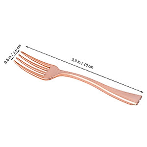 Cabilock 24pcs Disposable Mini Fork Fruit Dessert Pudding Forks Mini Plastic Tasting Forks for Appetizer Desserts Cocktail Cake Fruit Wedding Party Rose Gold