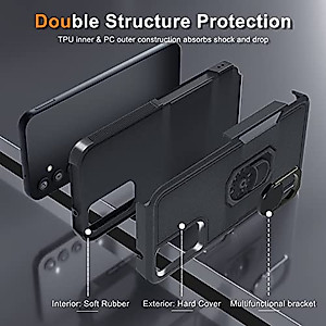 WRJ for Samsung Galaxy A14 4G LTE/5G Case with Screen Protector,[Military Grade][Shockproof Protection][Built-in Ring Kickstand] Heavy Duty PC+TPU Dual Layer Case Cover - Black
