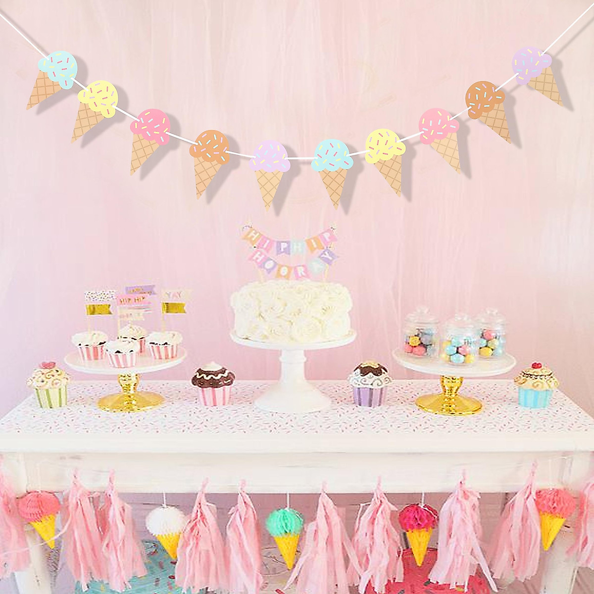 Ice Cream Happy Birthday Banner - Ice Cream Birthday Party Decoration,Summer Birthday Banner,Ice Cream 1st Birthday Banner,Ice Cream First Photo Props