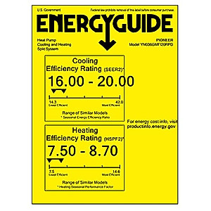 Pioneer Air Conditioner WYS036G-20 Wall Mount Ductless Inverter+ Mini Split Heat Pump, 36000 BTU-208/230 V