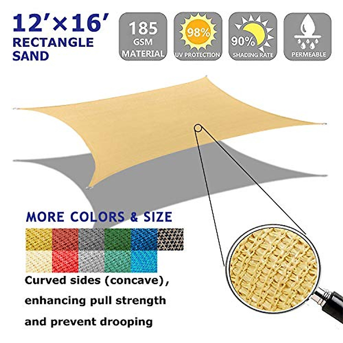 Shade&Beyond Sun Canopy Shade Sail 12'x16' Rectangle UV Block for Patio Deck Yard and Outdoor Activities Sand