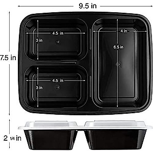 Prep Container Chef [15 Pack] 3 Compartment Bento Lunch Box. Reusable 32oz Food Storage portion Control Meal Prep Containers, Stackable, Microwave/Dishwasher/Freezer Safe. Weight Loss & Keto Diet.