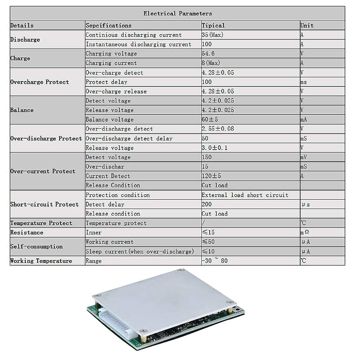 Acxico 1Pcs 48V 35A 13S BMS PCB Board Li-ion 18650 Battery Protection Board with Balance Integrated Circuits Board for e-bikeBattery