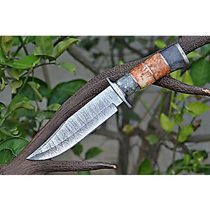 UK UNIQUE SHARP KNIVES BK-3002 Handmade Damascus Steel 12.50 Inches Hunting Knife - Exotic Coloured Bone Handle