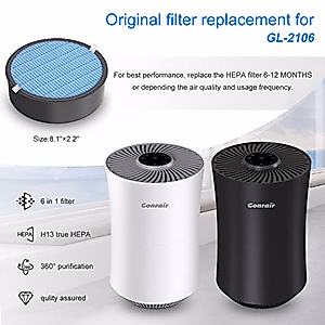 Gonrair 2PACK GL-2106 Air Purifier Filter Replacement GL-2106 Series Air Purifier H13 HEPA 6 Layers Filter