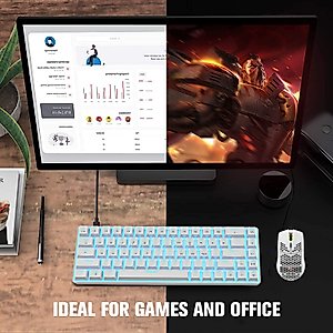 60% Mechanical Gaming Keyboard and Mouse Combo RGB Backlight Ultra-Compact Ergonomic Anti-ghosting 68 Keys 6400DPI Silent Honeycomb Mice Type-C Wired for Computer Mac Gamer