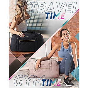 Travel Duffle Bag, BAGSMART 31L Quilted Weekender Overnight Bag for Women, Large Carry On Airport Bag with Wet Pocket & Shoe Bag for Travel, Business Trips, Sports (Black-Basic version)