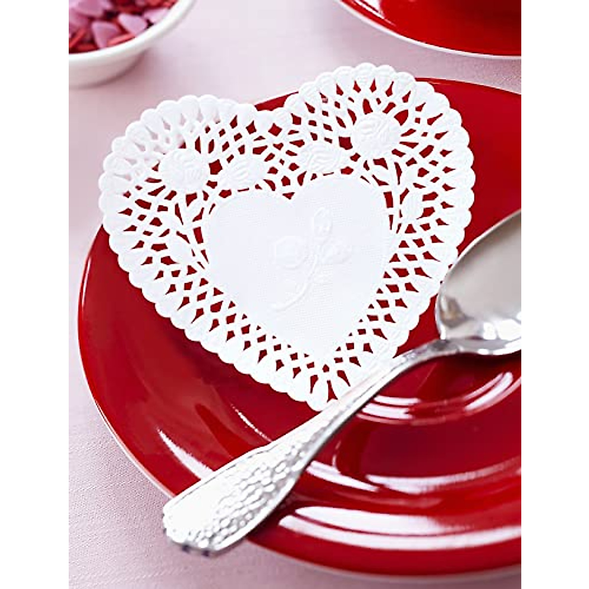 600PCS Paper Doilies for Crafts - Valentines Day Decorations Red/Pink/White Lace Heart Cutouts, Wedding Valentine's Party Decor Ornaments, 4"