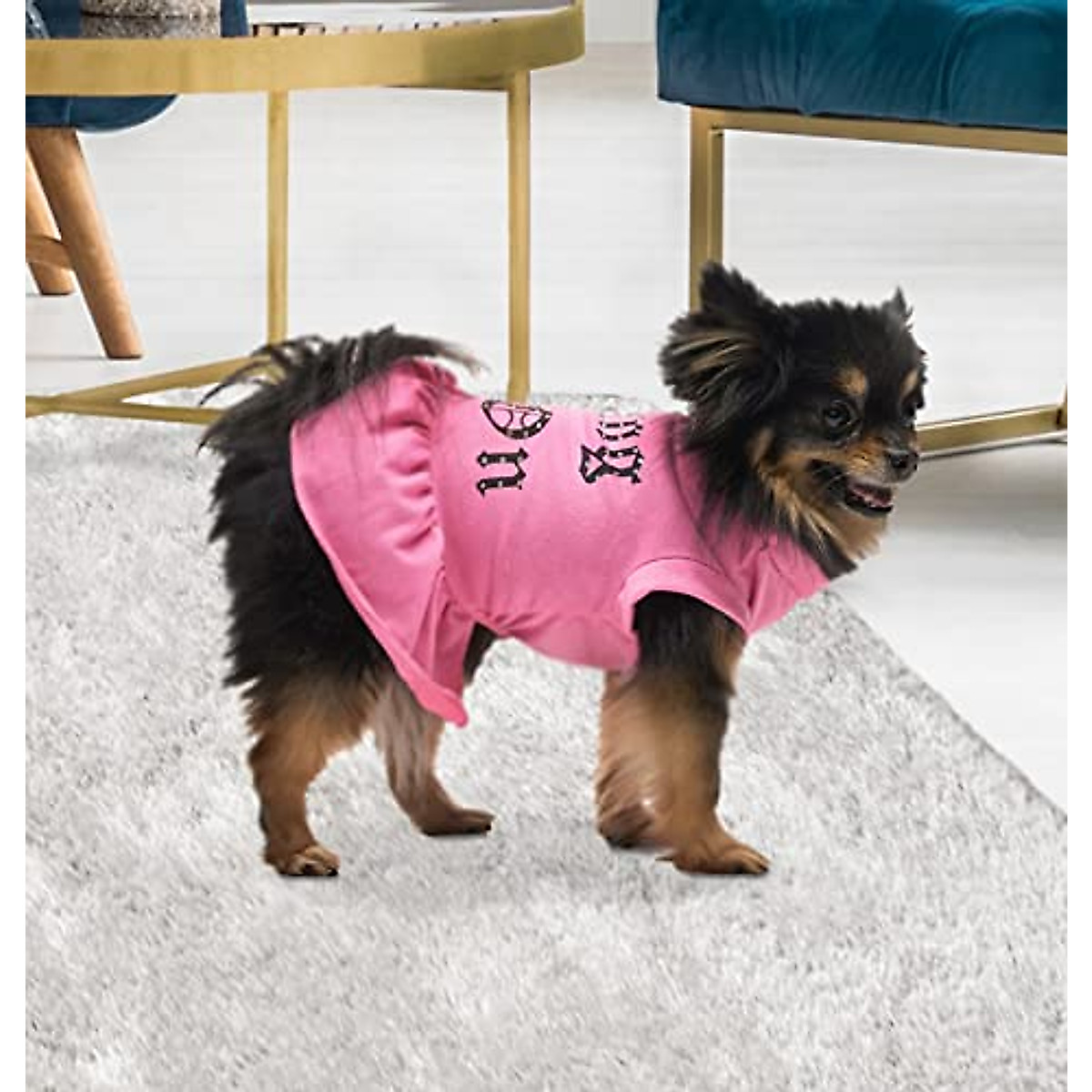 Juicy Couture Bling it On Cheer Dog Dress – Pullover Design Puppy Shirt with Elasticated Waistline and Flared Skirt, Doggie Clothes for Convenient Bathroom Breaks, X-Small (2-4 lbs.)