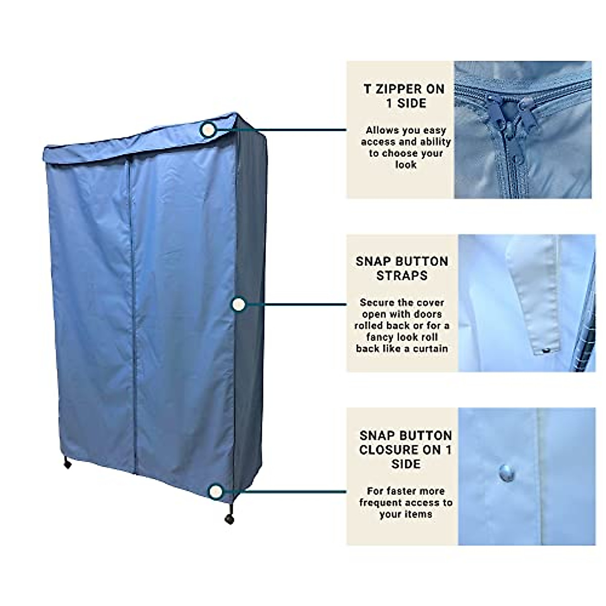Formosa Covers Portable Garment Rolling Rack Cover - Protect Your Clothes from Dust Keep Your Room Looking Organized in Dusty Blue (Cover Only) (48"W x 18"D x 75"H)