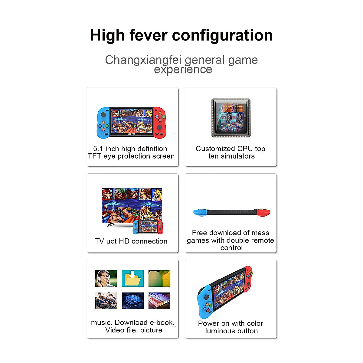 Kajiali X19 Pro Handheld Game Console, 5.1" HD Retro Game Console Built-in 5000＋No-Repeat Games, Dual Joystick Video Game Console Support TV Output Compatible with 10 Emulators, 8G