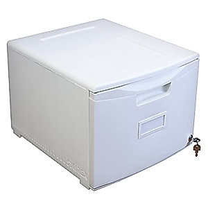 Storex Plastic One-Drawer File Cabinet – Locking Document Organizer for Home and Office, White, 1-Pack (61271B01C)