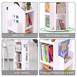 LEATOVOP Rotating Bookshelf, 360 Display 3 Tier Floor Standing Bookcase Storage Rack, Kids Book Shelf Organizer, Small Corner Bookshelf for Small Space, for Bedroom, Living Room, White