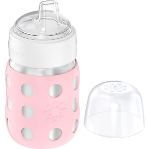 Lifefactory 8-Ounce Stainless-Steel Vacuum-Insulated Wide-Neck Baby Bottle with Sippy Nipple, Desert Rose (LS2251WDR4)