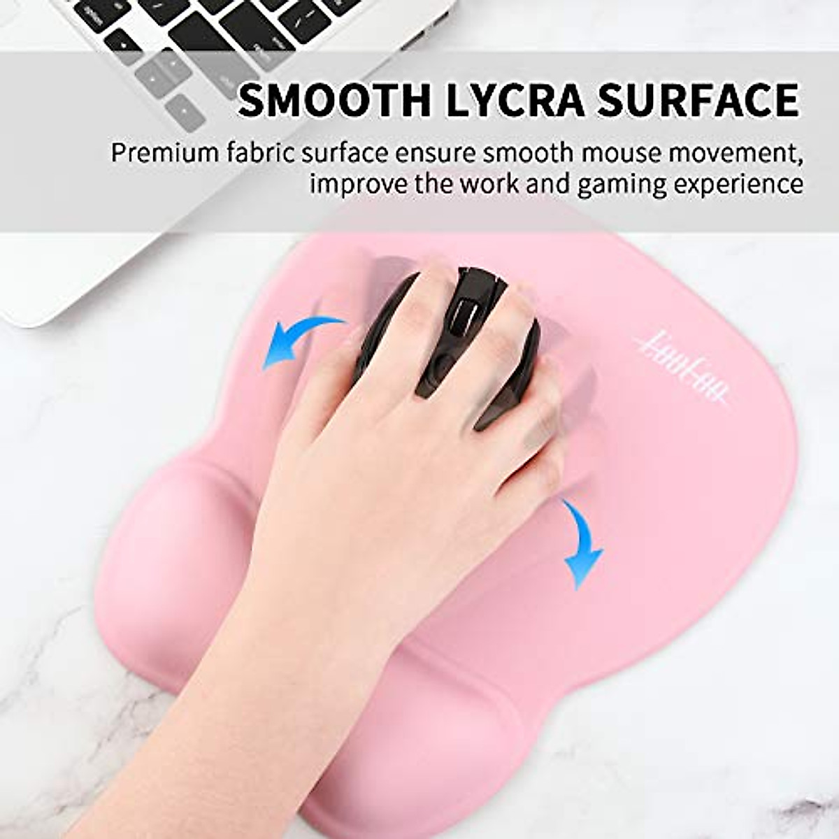 Ergonomic Gaming Mouse Pad with Wrist Support Gel Rest for Laptop at Internet Cafe, Home & Office, Non-Slip Silicone Base Mouse Mat MP04PN - Pink