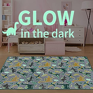 Various Dinosaur & Leaf Pattern2 Glow in The Dark Area Rug Area Rug for Living Room Bedroom Playing Room Size 5'x6'