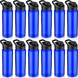 Mimorou 12 Pack Plastic Water Bottles 24 oz Blue Clear Water Bottles Bulk Reusable Sports Water Bottles with Spill Proof Lids for Gym Sports Home Office School