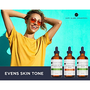 Kate Blanc Cosmetics Anti Aging Serum Set for Women & Men - 98% Natural, 72% Organic. Vitamin C Serum, Hyaluronic Acid Serum, Retinol Serum for Face. Anti Wrinkle & Dark Spot Corrector