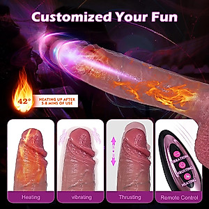 Thrusting Dildo Heating Realistic Dildos Women Stimulation: Adult Sex Toys & Games Vibrator for Clitoral G Spot Anal Masturbation, Strap on Penis with 9 Vibrations 3 Thrusts for Couple Pleasure, 10"