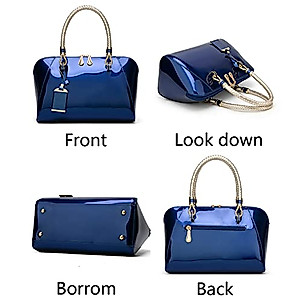 YAQUNICER Top-handle Handbags Purse Satchel for Women Patent PU Shoulder Crossbody Bag Middle Tote-White