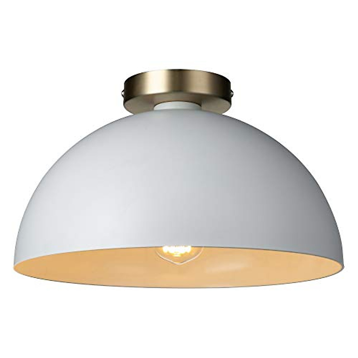 Globe Electric 61020 Monica 1-Light Semi-Flush Mount, Matte White, Matte Gold Accent Canopy, Bulb Included