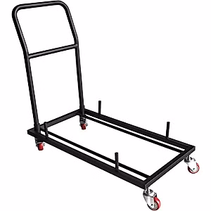 Black Folding Chair Cart Rolling Push Dolly, Commercial Grade Steel Frame, Storage Capacity 50 Chairs