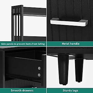 YITAHOME 3 Tier Bookcase, Bookshelf with Lighting, File Cabinet with Charging Station, 3 Drawer Wood Filing Cabinet, Printer Stand with Open Storage Shelves for Home Office, Black