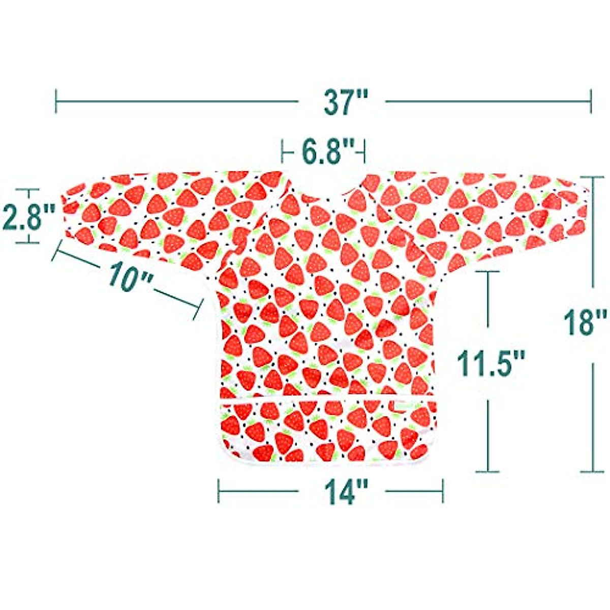 wegreeco Baby Long Sleeve Bib with Pocket, Toddler Leak-Free Bibs with Sleeves (6-24 Months), Washable Baby Shirt Bibs (Strawberry)