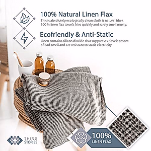 Thing Stories Fingertip Towels for Bathroom - Pure 100% Flax Linen Washcloths - 3-Pack 12x18-inch Linen Face Cloths - Black-Natural Waffle Weave Wash Clothes - Linen Exfoliating Face Towel for Women