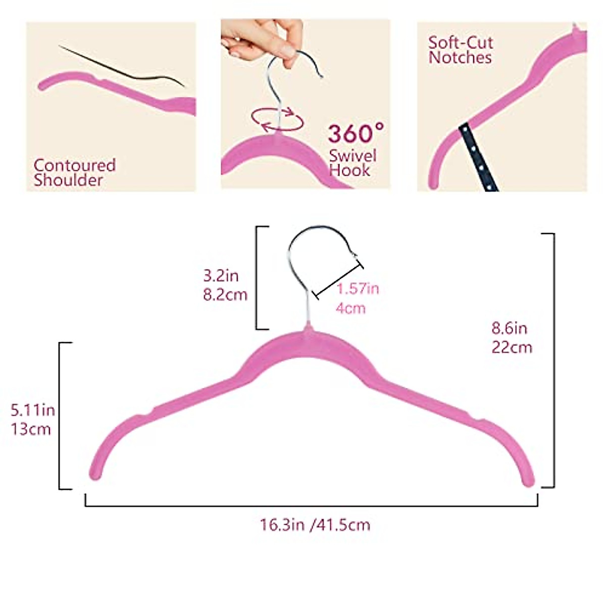 ATZJOY Velvet Shirt Hangers 30 Pack Non Slip Clothes Hangers Ultra Slim Space Saving Clothing Hangers for Coats, Suit, Shirt, Pants & Dress Clothes(Pink)