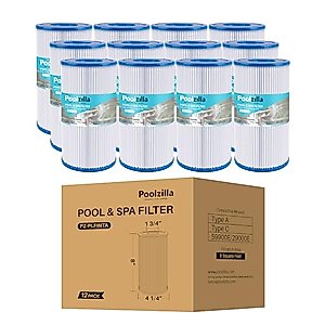 Poolzilla 12-Pack Replacement Filter for Type A or C, Compatible with Intex 29000E/59900E, Easy Set Pool Filters, Summer Escapes or Summer Waves Above Ground Pools