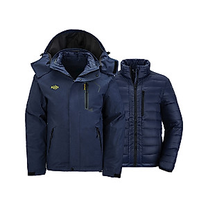 wantdo Men's Windproof Winter Coat Hoodie Puffer Jacket Quilted 3 in 1 jacket Navy XL