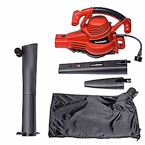 LawnMaster Red Edition BV1210E 1201 Electric Blower Vacuum Mulcher 12 Amp Variable Speed with Metal Impeller 240 MPH 380 CFM 16:1 Mulch Ratio