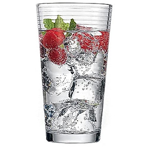 Glaver's Drinking Glasses - Set of 10 - Highball Glass Cups, Premium Quality Cooler 17 Oz. Ribbed Glassware. Ideal for Water, Juice, Cocktails, and Iced Tea. Dishwasher Safe.