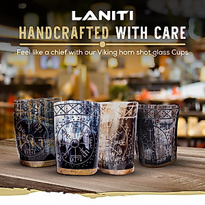 Ox Horn Shot Glass Set of (4) Toasting Craftsmanship Genuine Ox Hand Crafted Engravings Ethically Sourced Viking Horn Drinking Cup Viking Gift For Men Cave Polished Cups