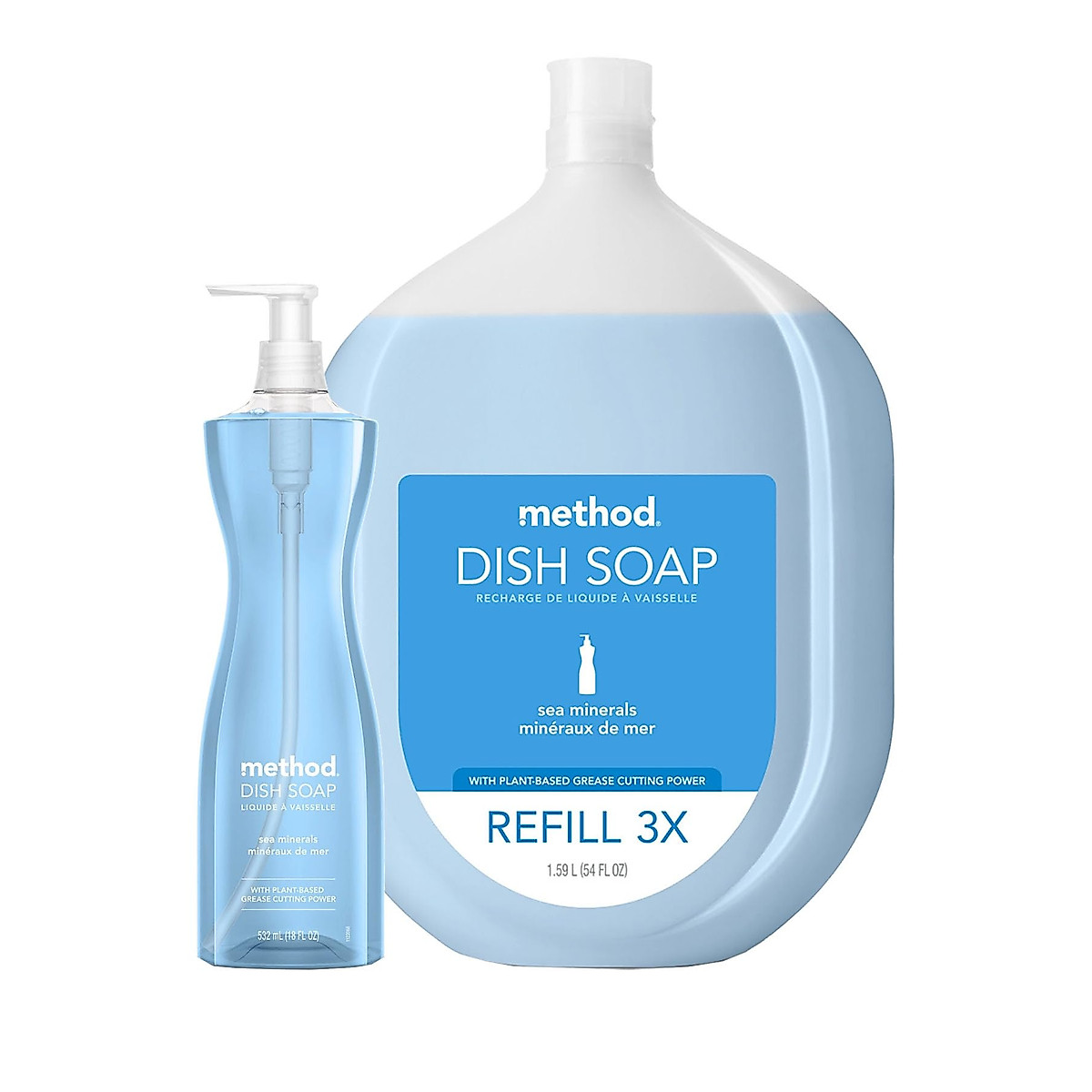Method Sea Minerals Dish Soap and Refill,18 oz. Dispenser and Dish Soap Refill 54 oz. (Variety Pack)