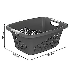 Rotho Flowers Laundry Basket with 2 Handles, Plastic (PP) BPA-, Anthracite, 25 L, (50.5 x 38.3 x 21.8 cm)