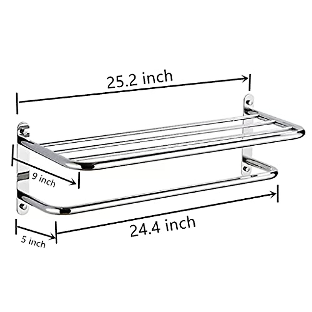 Gecious 25 in Bathroom Towel Rack with Shelf for Wall Polish Chrome Towel Bars and Double Towel Hooks Wall Mount Towel Holder Hotel Style