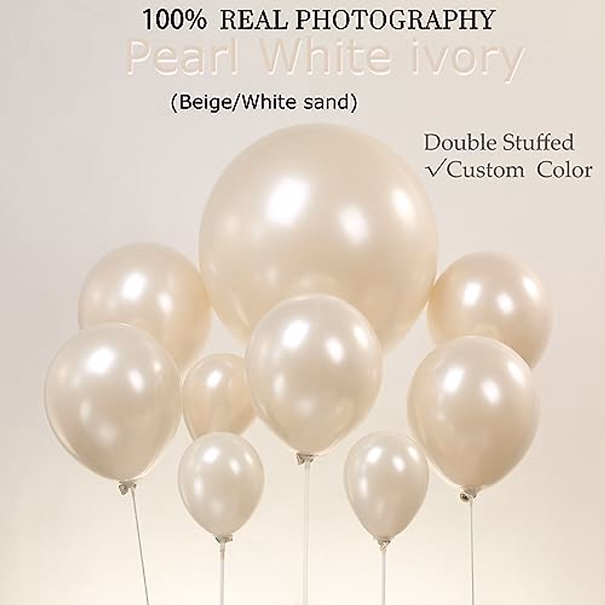 Kozee Pearl white Double-Stuffed Balloons different sizes 63pcs18/10/5 inch 2layer pearl white sand balloon Garland kit For bridge to be Wedding women Birthday baby shower anniversary decorations