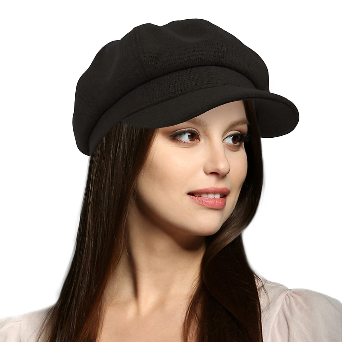 Womens Fashion Newsboy Cap Bakerboy Cabbie Gatsby Visor Beret Hat Tweed Girls Pageboy Caps (Cotton-Black)